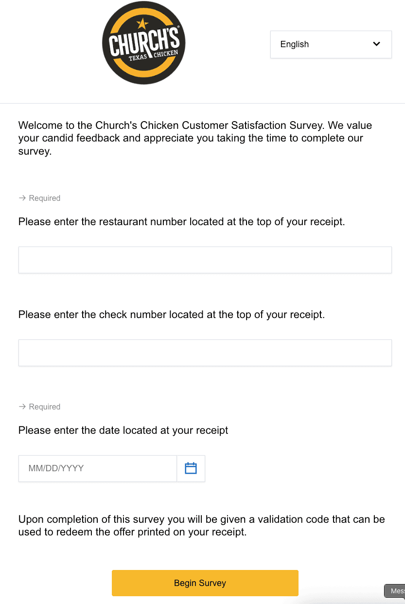 ChurchsChickenSurvey.com - Church's Survey (START NOW)